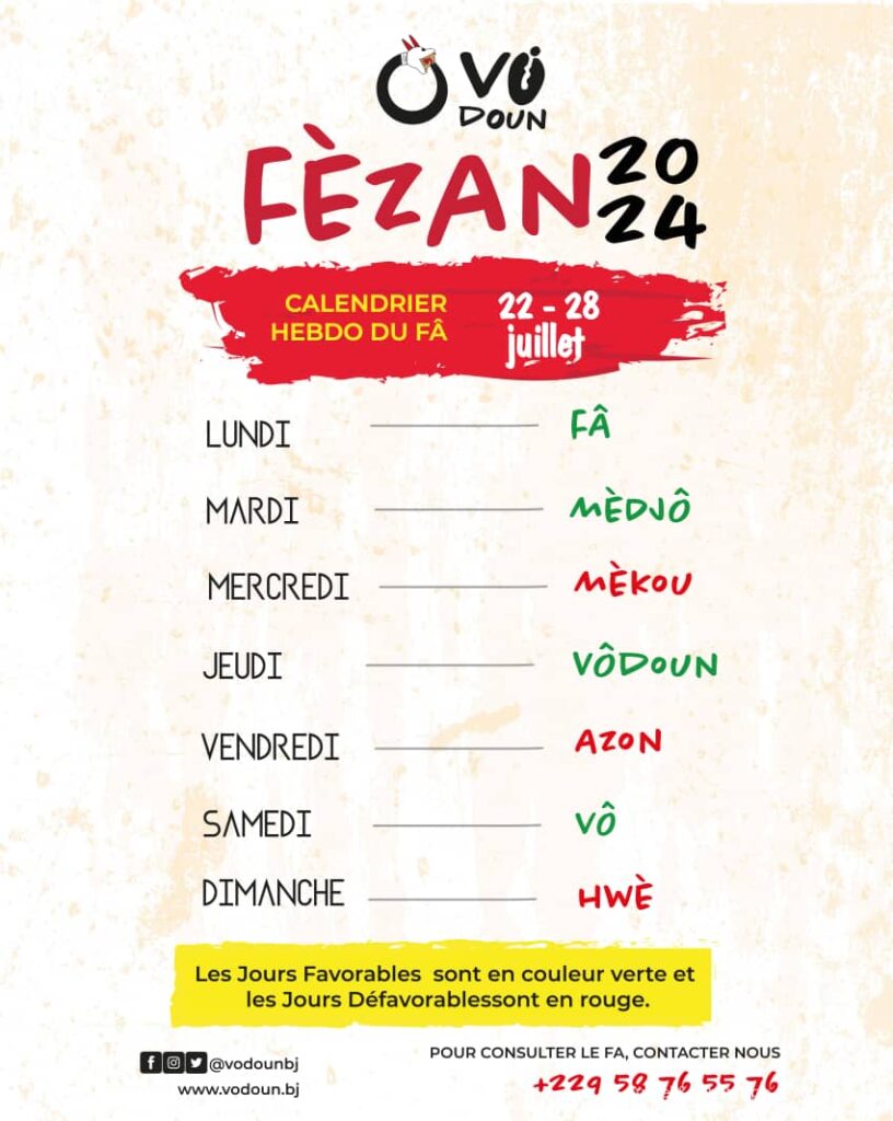 Infos utiles : calendrier Fèzan de la semaine - Benin News